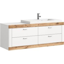 Waschtisch Home Affaire "Landsby, Breite 133 cm, inkl. Mineralguss-Waschbecken, 4 Schubk&auml;sten", wei&szlig; (wei&szlig; nachbildung, wei&szlig; matt tiefzieh, nox oak nachbildung, wei&szlig;), B:133cm H:49cm T:48cm, FSC-zertifizierter Holzwerkstoff, Waschtische, Waschtisch, inkl. Waschbecken