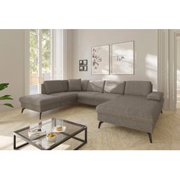 Sit & More Wohnlandschaft SIT & MORE "Morris Jubi U-Form, B: 300 cm", grau (taupe), B:300cm H:83cm T:202cm, 100% Polyester, Sofas, Wohnlandschaft, mit Armteilfunktion & 1 Zierkissen, optional Bettfunktion