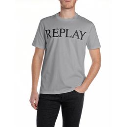T-Shirt Replay, Herren, Gr. XXL, grau (lead grau), Jersey, Obermaterial: 100% Baumwolle, bedruckt, regular fit, Rundhals, Shirts, mit Logo-Frontprint