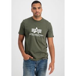T-Shirt Alpha Industries "Basic T-Shirt", Herren, Gr. M, grün (schwarz olive), Single Jersey, Obermaterial: 100% Baumwolle, bedruckt, regular fit normal, Rundhals, normaler Saum, Shirts