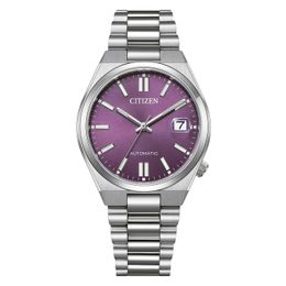 Automatikuhr Citizen "TSUYOSA 37 mm", silberfarben, violett, Armbanduhren, Damen