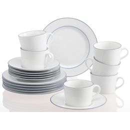 Kaffeeservice Retsch Arzberg "Geschirr-Set, Service Heike Blaurand", weiß (weiß, blau), 18 Stk., Porzellan, Geschirr-Sets, maritimer, blauer Rand, Made in Germany, 18 Teile, für 6 Personen