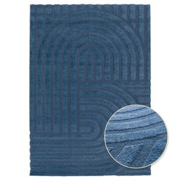 Teppich "COSMO Swing, Made in Belgium", blau, B:160cm H:14mm L:230cm, Polyester, Polypropylen, PRIMAFLOR-IDEEN IN TEXTIL, Teppiche, modernes Design, Hoch-Tief Effekt, weicher Flor