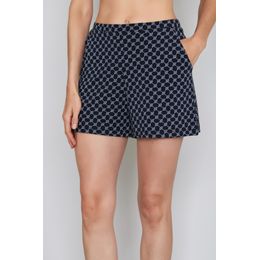 JOOP! Shorts JOOP "Cosy", Damen, Gr. 40, N-Gr, blau (navy aop), Jersey, Obermaterial: 95% Baumwolle, 5% Elasthan, gemustert, Basic kurz, Hosen, mit Cornflower-Allovermuster, elastischer Bund