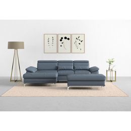 Sit & More Ecksofa SIT & MORE "Cabrio L-Form, B: 295 cm, mit Sitztiefen-, Arm- & Kopfteilverstellung", blau (graublau), B:295cm H:87cm T:180cm, Sofas, Ecksofa, 2 Nierenkissen, Federkern, optional Bettfunktion und Stauraum