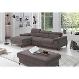Ecksofa COTTA "Kitty L-Form, B: 242 cm", grau (elephant), B:244cm H:72cm T:166cm, Microfaser (100% Polyester);Flachgewebe (100% Polyester), Sofas, Ecksofa, mit Kopfteilverstellung, optional Bettfunktion & Bettkasten