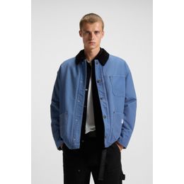 Hemdjacke HUGO BLUE "Brams", Herren, Gr. L, open blau472, Web, Obermaterial: 100% Baumwolle, unifarben, oversize normal, Rundhals, 1-Knopf-Manschette mit Schlitz, Jacken, Cordkragen, Oversized Fit, leicht wattiert