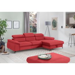 Ecksofa COTTA "Kitty L-Form, B: 242 cm", rot, B:244cm H:72cm T:166cm, Microfaser (100% Polyester);Flachgewebe (100% Polyester), Sofas, Ecksofa, mit Kopfteilverstellung, optional Bettfunktion & Bettkasten