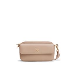 Umhängetasche Tommy Hilfiger "TH DISTINCT CAMERA BAG", Damen, Gr. B/H/T: 21cm x 12cm x 8cm, taupe, Lederimitat, unifarben, Taschen, Damen Schultertasche, Minibag mit zusätzlichem Vordertachenfach