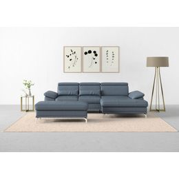 Sit & More Ecksofa SIT & MORE "Cabrio L-Form, B: 295 cm, mit Sitztiefen-, Arm- & Kopfteilverstellung", blau (graublau), B:295cm H:87cm T:180cm, Sofas, Ecksofa, 2 Nierenkissen, Federkern, optional Bettfunktion und Stauraum