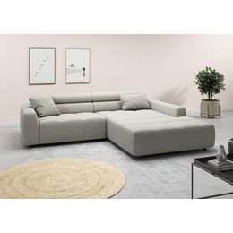 Ecksofa 3C CANDY "Denver auch mit Cord- und Easy care-Bezug, Kopfteilverstellung L-Form", grau (hellgrau), B:258cm H:68cm T:217cm, 88% Polyester, 12% Polyacryl, Sofas, Ecksofa, wahlweise. mit motorischer Sitztiefenverstellung