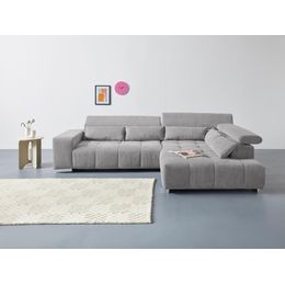 Ecksofa COTTA "Orion L-Form", grau, B:310cm H:70cm T:225cm, 90% Polyester, 10% Polyamid, Sofas, Ecksofa, mit Kopfteilverstellung & 5 Nierenkissen