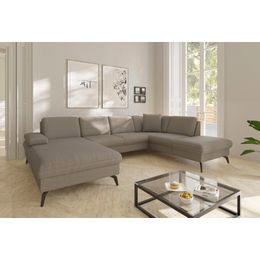 Sit & More Wohnlandschaft SIT & MORE "Morris Jubi U-Form, B: 300 cm", grau (taupe), B:300cm H:83cm T:202cm, 95% Polyester, 5% Polyamid, Sofas, Wohnlandschaft, mit Armteilfunktion & 1 Zierkissen, optional Bettfunktion, Topseller