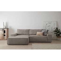 Ecksofa Home Affaire, B:267cm H:85cm T:167cmgreige, 100% Polyester, Sofas, "SHERWOOD Schlafsofa 267 cm, L-Form", Schlaffunktion mit Bettkasten