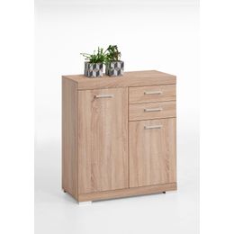 Kommode FMD "Bristol", braun (eichefarben), B:80cm H:89,9cm T:34,9cm, Spanplatte, Sideboards, in unterschiedlichen Tiefen, mit Schubladen, Massivoptik