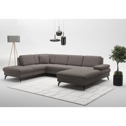 Sit & More Wohnlandschaft SIT & MORE "Morris Jubi U-Form, B: 300 cm", braun (walnut), B:300cm H:83cm T:202cm, 100% Polyester, Sofas, Wohnlandschaft, mit Armteilfunktion & 1 Zierkissen, optional Bettfunktion