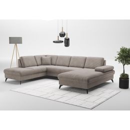 Sit & More Wohnlandschaft SIT & MORE "Morris Jubi U-Form, B: 300 cm", grau (taupe), B:300cm H:83cm T:202cm, 100% Polyester, Sofas, Wohnlandschaft, mit Armteilfunktion & 1 Zierkissen, optional Bettfunktion, Topseller