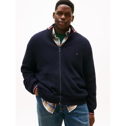 Tommy Hilfiger Big & Tall Strickjacke "BT-RWB RIB ZIP THROUGHB", Herren, Gr. XXL, desert sky, Strick, Obermaterial: 100% Baumwolle, TOMMY HILFIGER BIG & TALL, normal normal, Rippbündchen, Strickjacken, Große Größen, aus Rippstrick, mit Stehkragen