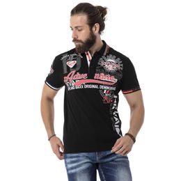 Cipo & Baxx Poloshirt CIPO & BAXX, Herren, Gr. XL, schwarz, Single Jersey, Obermaterial: 95% Baumwolle, 5% Elasthan, bedruckt, slim fit h&uuml;ftlang, Rundhals, Shirts