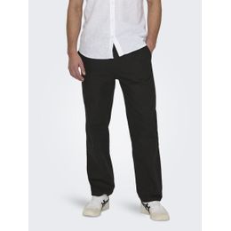 Only & Sons Trainingshose ONLY & SONS "ONSSINUS LOOSE 0007 COT LIN PANT NOOS", Herren, Gr. S, N-Gr, schwarz, Web, Obermaterial: 75% Baumwolle, 25% Leinen, unifarben, loose fit knöchellang, Hosen