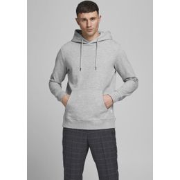 Jack & Jones Kapuzensweatshirt JACK & JONES "BASIC SWEAT HOOD", Herren, Gr. S, grau (hellgrau, meliert), Obermaterial: 85% Baumwolle, 15% Polyester, unifarben, normal, Rundhals, Rippbündchen, Sweatshirts