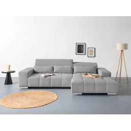 Ecksofa COTTA "Orion L-Form", grau, B:307cm H:73cm T:186cm, 90% Polyester, 10% Polyamid, Sofas, Ecksofa, mit 2x Kopfteilverstellung & 3 Nierenkissen