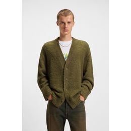 Strickjacke HUGO BLUE "Sonou", Herren, Gr. L, open grün345, Strick, Obermaterial: 52% Polyester, 28% Polyamid, 10% Wolle, 10% Polyacryl, unifarben, oversize normal, V-Ausschnitt, Bündchen, Strickjacken, V-Ausschnitt, Oversized fit, Bouclé-Strick