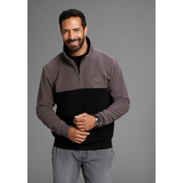 MAN'S WORLD Fleecepullover MAN'S WORLD, Herren, Gr. L (52/54), grau (schwarz anthracit), Fleece, Obermaterial: 100% Polyester, colorblocking, kontrastfarbene Details, unifarben mit Farbeinsatz, bequem h&uuml;ftlang, B&uuml;ndchen, Sweatshirts Fleecepullover, Troyer mit Kontrast-Part, ideal f&uuml;r den &Uuml;bergang