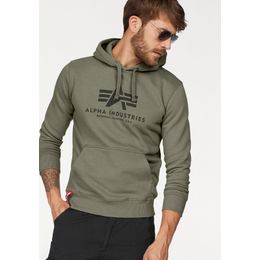 Kapuzensweatshirt Alpha Industries "Basic Hoody", Herren, Gr. M, grün (olive), angeraute Sweatware, Obermaterial: 80% Baumwolle, 20% Polyester, bedruckt, normal normal, Rundhals, Rippbündchen, Sweatshirts