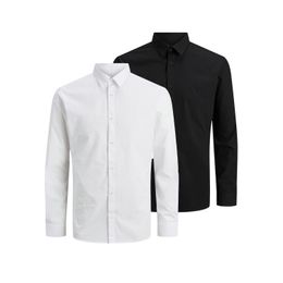 Jack & Jones Langarmhemd JACK & JONES "JJJOE SHIRT LS 2 PACK MP", Herren, Gr. L, N-Gr, weiß (schwarz pack:, weiß), Web, Obermaterial: 65% Polyester, 35% Baumwolle, unifarben, slim fit normal, Hemden
