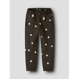 Sweatpants name it "NMFNEHEART SWEAT PANT BRU", Mädchen, Gr. 92, N-Gr, delicioso, Sweatware, Obermaterial: 95% Baumwolle, 5% Elasthan, bedruckt, regular fit normal, Hosen