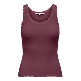 Only Damen Tanktop "ONLSARA – Tanktop mit Spitzendetail am Ausschnitt"burgundy, Gr. XS, unifarben, Jersey, Obermaterial: 94% Baumwolle, 6% Elasthan,