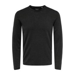 Only & Sons Rundhalspullover ONLY & SONS "OS WASH CREW KNIT CS", Herren, Gr. M, schwarz, Strick, Obermaterial: 100% Baumwolle, unifarben, normal h&uuml;ftbedeckend, Rundhals, Rollkante, Pullover Rundhalspullover