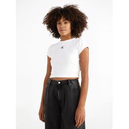 T-Shirt Calvin Klein Jeans "CK RIB BABY TEE", Damen, Gr. M (38), wei&szlig;, Single Jersey, Obermaterial: 94% Baumwolle, 6% Elasthan, unifarben, Basic taillenlang, Rundhals, Shirts T-Shirt, in kurzer Form