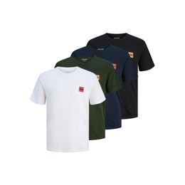 Jack & Jones Kurzarmshirt JACK & JONES "JJBRANDY TEE SS CREW NECK 4PK MP", Herren, Gr. L, schwarz pack:schwarz, duffel, skycap, weiß, Jersey, Obermaterial: 100% Baumwolle, bedruckt, regular fit normal, Rundhals, Shirts