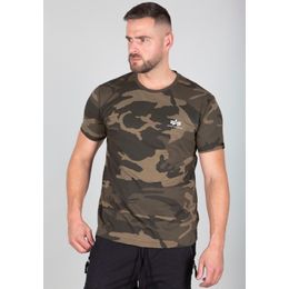 Rundhalsshirt Alpha Industries "BASIC T SMALL LOGO", Herren, Gr. 3XL, grün (olive camo), Single Jersey, Obermaterial: 100% Baumwolle, bedruckt, schmal normal, Rundhals, eingesetzt gerader Abschluss, Shirts