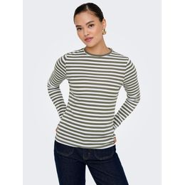 Langarmshirt Only "ONLMAI STRIPE L/S TOP JRS NOOS", Damen, Gr. S, wei&szlig; (kalamata stripes:wei&szlig;), Jersey, Obermaterial: 63% Polyester, 33% Viskose, 4% Elasthan, gestreift, regular fit, Rundhals, Shirts Langarmshirt