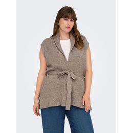 Strickweste Only CARMAKOMA "CARKATIA SL RIB WRAP VEST KNT", Damen, Gr. L, braun (fungi detail:melange), Strick, Obermaterial: 50% Viskose, 27% Nylon, 23% Polyester, meliert, regular fit, tiefer V-Ausschnitt, Westen Strickweste