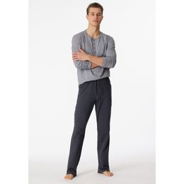 Pyjama Schiesser "selected premium inspiration", Herren, Gr. 48, schwarz (203, anthrazit), Single Jersey, Obermaterial: 100% Baumwolle, gestreift, unifarben, comfort fit lang, Rundhals, abgesteppte Kante, Homewear-Sets, mit praktischer Knopfleiste