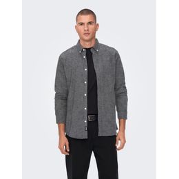 Only & Sons Langarmhemd ONLY & SONS "ONSNIKOLA LS MELANGE SHIRT OTL", Herren, Gr. M, N-Gr, schwarz (schwarz detail:melange), Web, Obermaterial: 100% Baumwolle, meliert, slim fit, Hemden