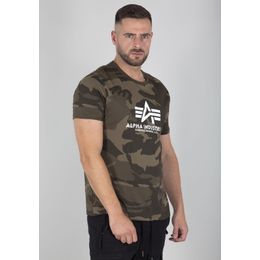 T-Shirt Alpha Industries "Basic T-Shirt", Herren, Gr. XL, grün (olive camo), Single Jersey, Obermaterial: 100% Baumwolle, bedruckt, regular fit normal, Rundhals, normaler Saum, Shirts