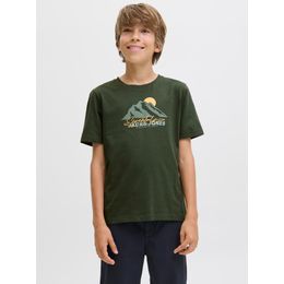 Jack & Jones T-Shirt JACK & JONES JUNIOR "JJSUN TEE SS CREW NECK JNR", Jungen, Gr. 152, bunt (duffel bag), Single Jersey, Obermaterial: 100% Baumwolle, bedruckt, regular fit normal, Rundhals, Shirts T-Shirt