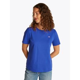 T-Shirt Tommy Hilfiger "REG CONTRAST FLAG SS TEE", Damen, Gr. S (36), blau (noble blau), Single Jersey, Obermaterial: 100% Baumwolle, unifarben, regular fit h&uuml;ftlang, Rundhals, abgesteppt, Shirts T-Shirt, mit Logostickerei