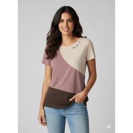 Kurzarmshirt Ragwear "MINT BLOCK O", Damen, Gr. XS, braun (mauve), Jersey, Obermaterial: 80% Baumwolle, 20% Polyester, Rundhals, Shirts, mit Logo-Patches an Saum und &Auml;rmel
