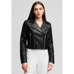 Bikerjacke Only "ONLKAMILLA PATENT SHOULDER BIKER CC OTW", Damen, Gr. S, schwarz, Web, Obermaterial: 100% Polyester, unifarben, regular fit, Jacken