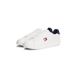 Sneaker Tommy Jeans "ARCHIVE '98", Herren, Gr. 45, wei&szlig;, blau, Nappaleder, Textil, unifarben mit Farbeinsatz, Schuhe Sneaker, Freizeitschuh, Streetwear, Halbschuh, Schn&uuml;rer mit Logoflagge