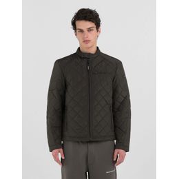 Steppjacke Replay "Saber Mid", Herren, Gr. M, grün (schwarz olive), Obermaterial: 100% Polyester. Futter: 100% Polyamid. Füllung: 100% Polyester, unifarben, normal, mit Reißverschluss, Jacken Langjacke, mit kurzem Stehkragen