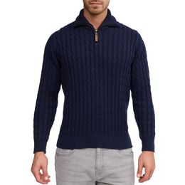Troyer INDICODE "Rufus", Herren, Gr. L, blau (schwarz navy), Strick, Obermaterial: 100% Baumwolle, unifarben, regular fit h&uuml;ftlang, Rippb&uuml;ndchen, Pullover Troyer