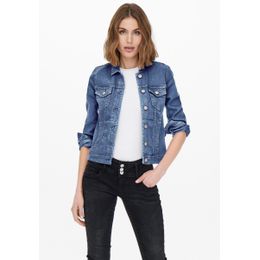 Jeansjacke Only "ONLWONDER – Jeansjacke mit Teilungsnähten und Stretch", Damen, Gr. M (38), blau (medium blau denim), Web, Obermaterial: 79% Baumwolle, 20% Polyester, 1% Elasthan, unifarben, sehr figurbetont, Jacken, sehr figurbetont, casual, Denim, Baumwollmischung, Brusttaschen