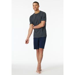 Shorty Schiesser "Casual Essentials", Herren, Gr. 58, schwarz (203, anthrazit), Single Jersey, Obermaterial: 100% Baumwolle, gestreift, unifarben, bequem kurz, Rundhals, Homewear-Sets, mit Streifen